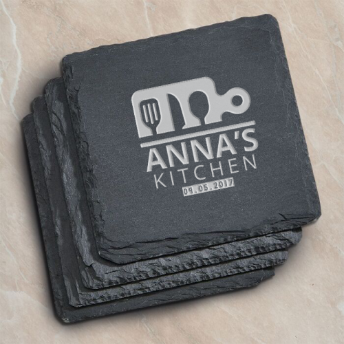 Buy Personalized Set of 4 Square Slate Coasters with Kitchen Designs ...