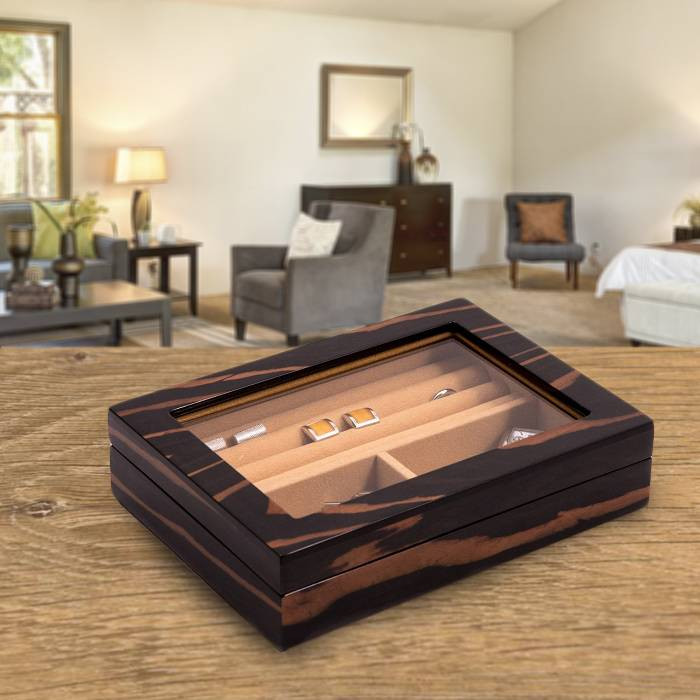 Buy Personalized Ebony Lacquered Burl Wood Valet Box - Center Gifts